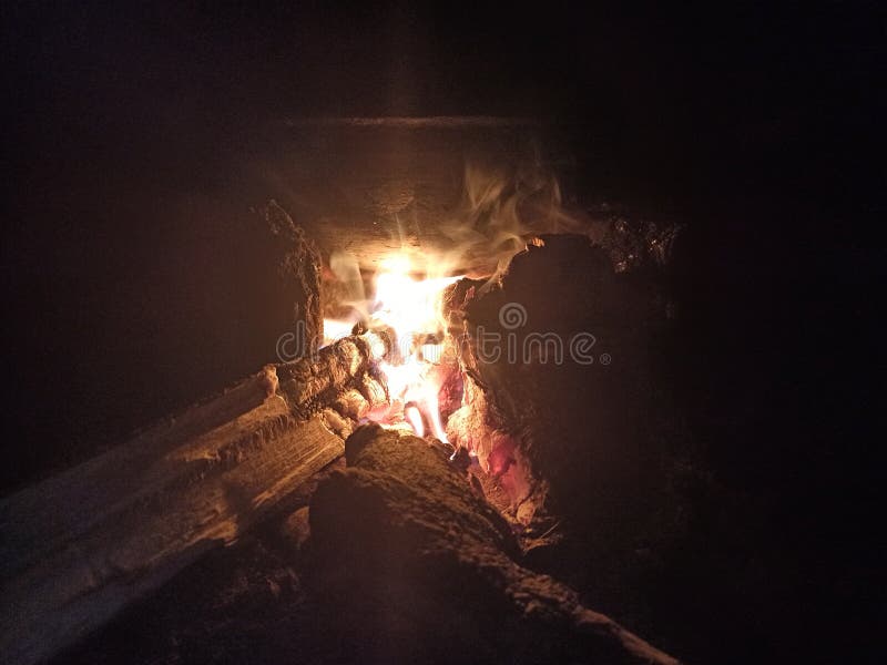 Stove and Red Fire in the Dark Night Stock Image - Image of stove ...