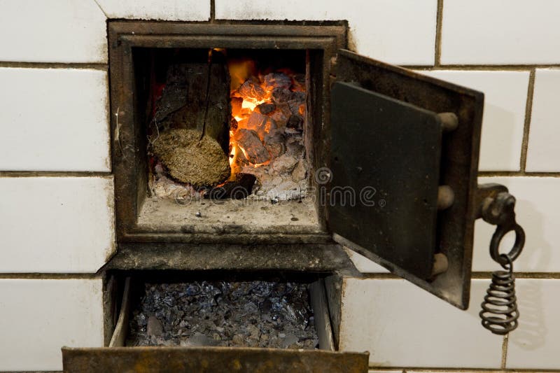 Close Up Open Stove with Open Fire Stock Image - Image of fire, logs ...