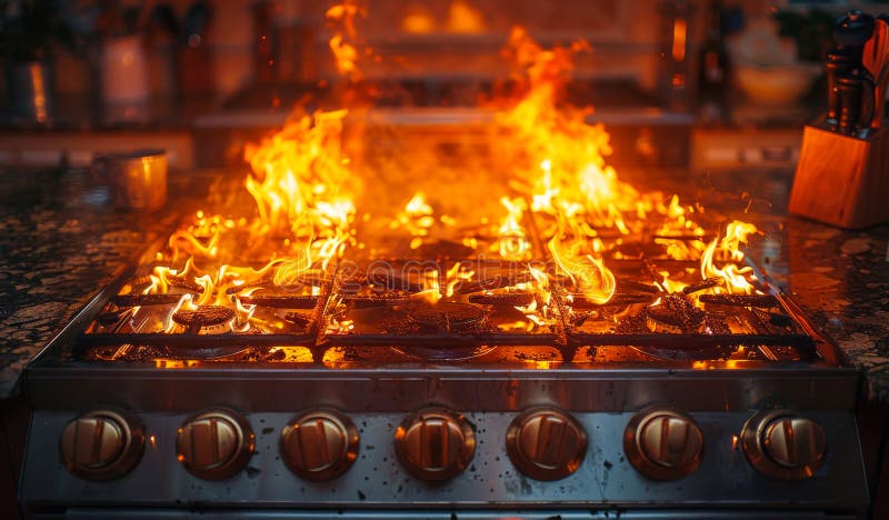 A Stove Top is on Fire and the Flames are Very High Stock Photo - Image ...