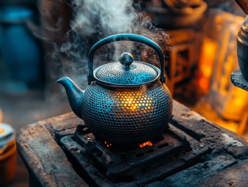 Stove Top Pot Boiling Water Placed Wooden Table Stock Photos - Free ...