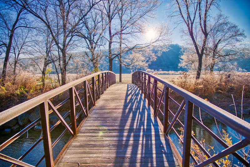 Stowe Recreation Path Bridge on a Cold Morning Stock Photo - Image of ...