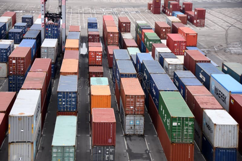 Stowed Containers in a Rows from Different Shippers on the Pier of ...