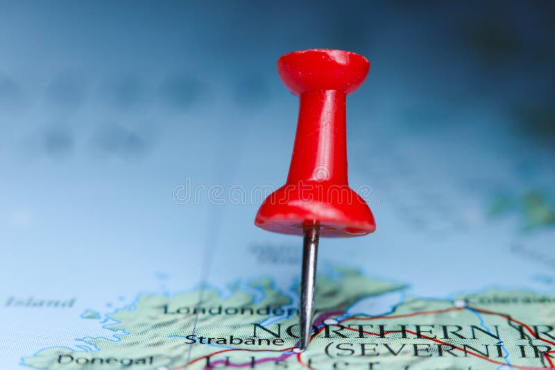 Strabane, Northern Ireland Pin on Map Stock Image - Image of atlas ...