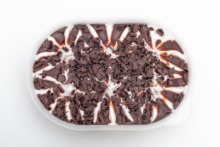 Stracciatella Ice Cream in a Plastic Container on White Background ...