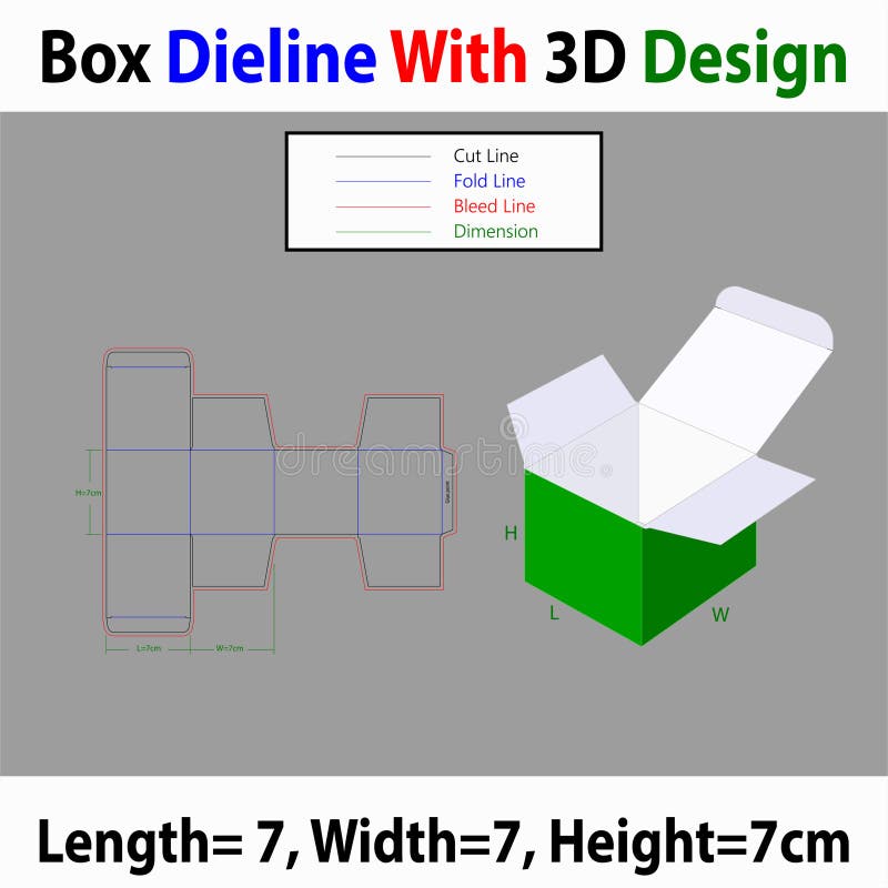 Strad Tuck End Square Box 7x7x7cm Dieline Template with 3d Design Stock ...