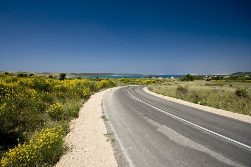 Strada Al Mare Con Le Scope Fotografia Stock - Immagine di carreggiata ...