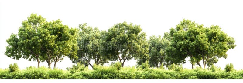 A Straight Alignment of Trees Situated Against a Plain White Background ...