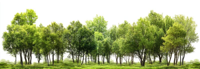 A Straight Alignment of Trees Situated Against a Plain White Background ...