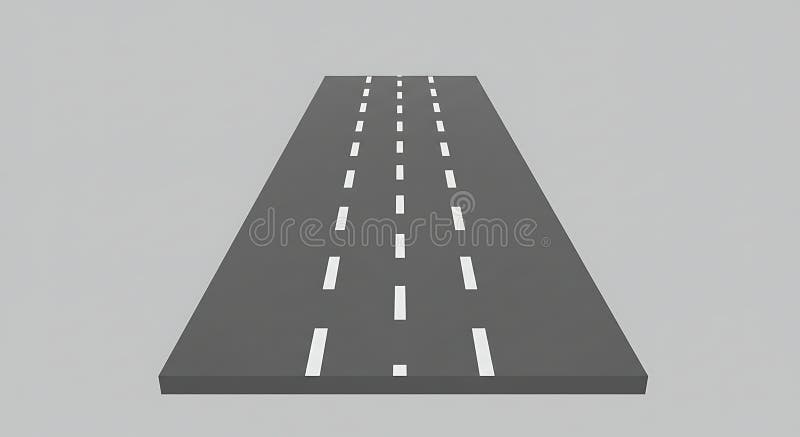 Straight Asphalt Road Perspective with White Dashed Lines and Gray ...
