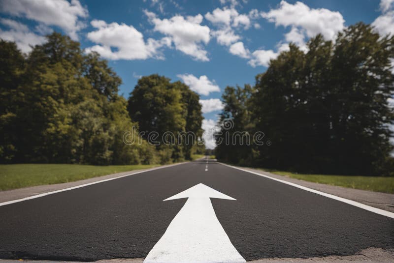 Straight Country Road in Wilderness Outdoors with Arrow Pointing ...