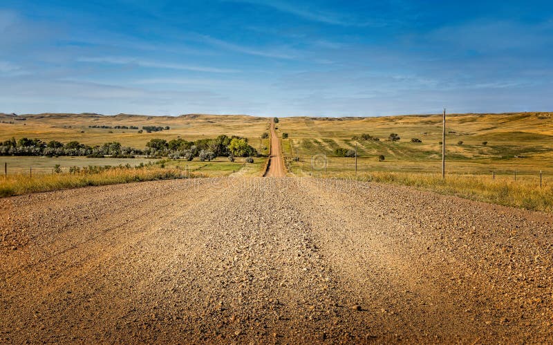 Straight Dirt Road between Agricultural Fields in Montana Stock Photo ...