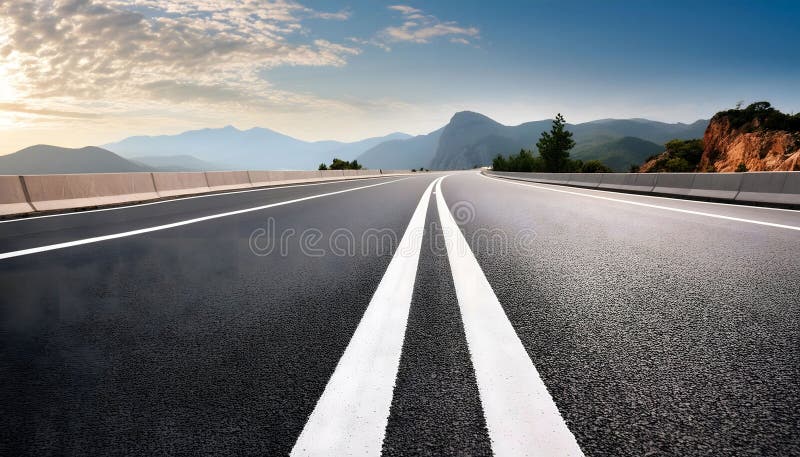 Empty Road with Two White Lines Stock Illustration - Illustration of ...