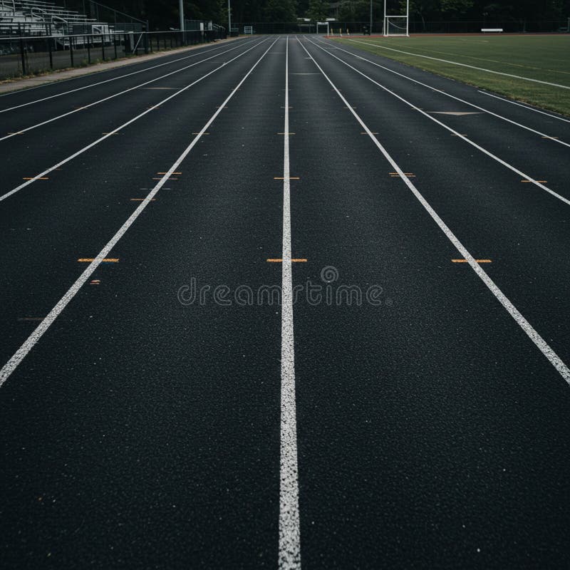 A Straight, Empty Running Track with Multiple Lanes Marked by White ...