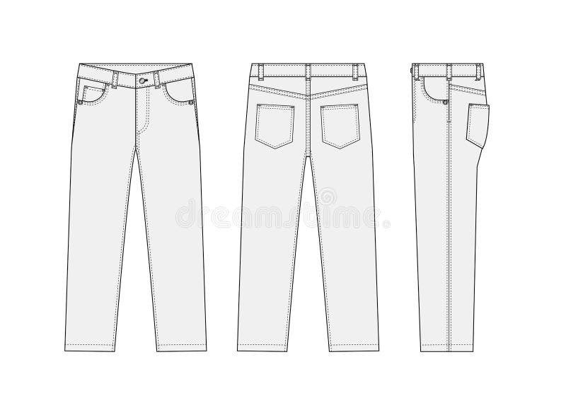 Straight Jeans Denim Pants Technical Fashion Illustration with Full ...