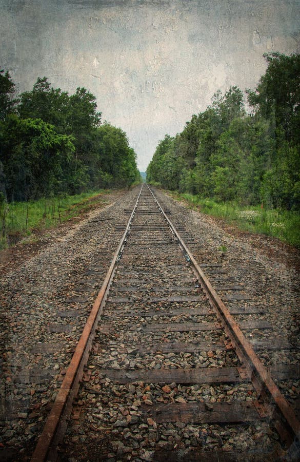 Railroad Tracks with Texture Overlay. Stock Image - Image of lined ...