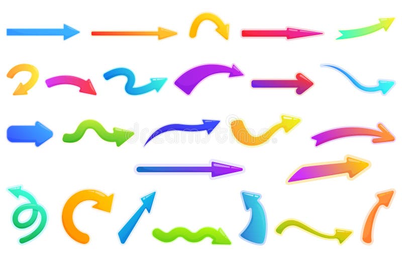 Straight Long Arrow Icons Set Cartoon Vector. Horizontal Pin Thick ...