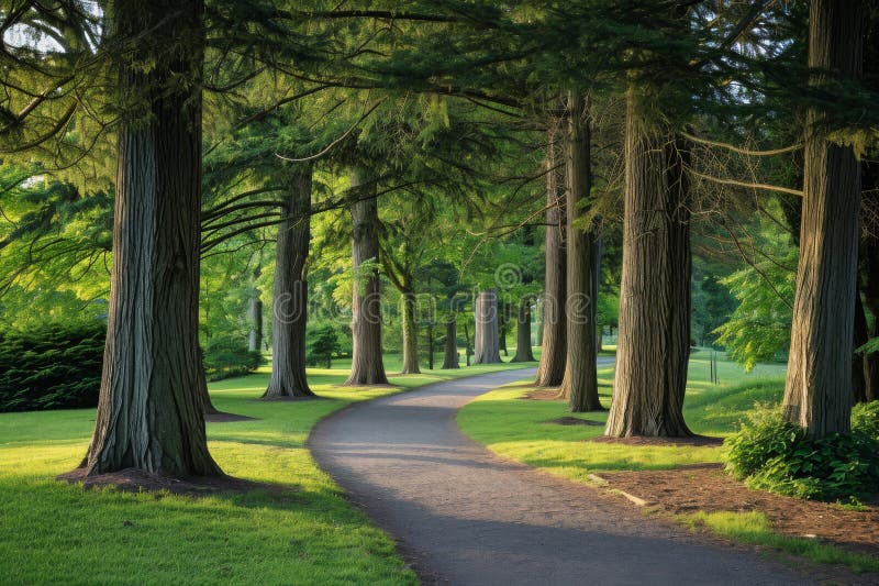 A Straight Path in the Center of a Park, Bordered by Tall, Leafy Trees ...