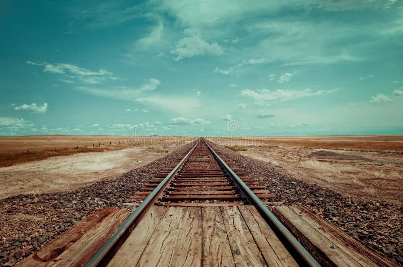 Straight Rail Track in the Wide Lands of Montana Stock Photo - Image of ...