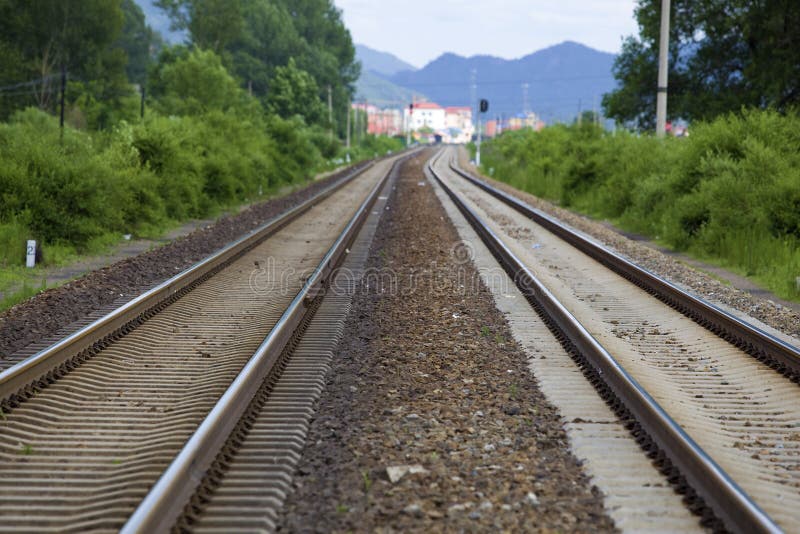 Straight railroad tracks stock image. Image of gravel - 32531915