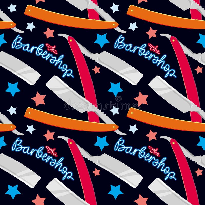 Straight Razors. Seamless Pattern with Shaving Tools Stock Photo ...