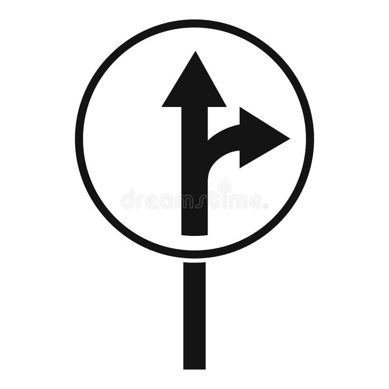 Straight or Right Turn Ahead Road Sign Icon Stock Vector - Illustration ...