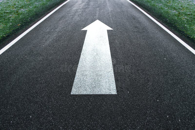 Straight Arrow Sign on Sunny Asphalt Road Floor Stock Image - Image of ...