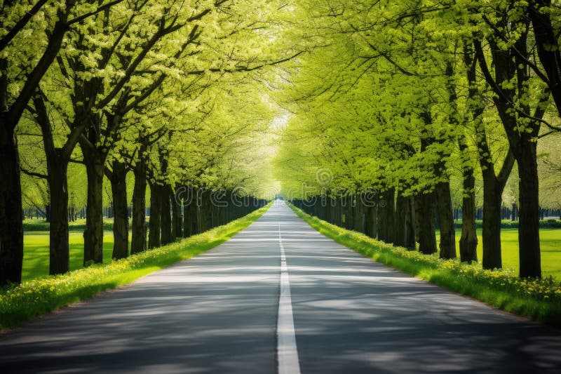 Tree-Lined Road Stretching into the Distance Stock Illustration ...