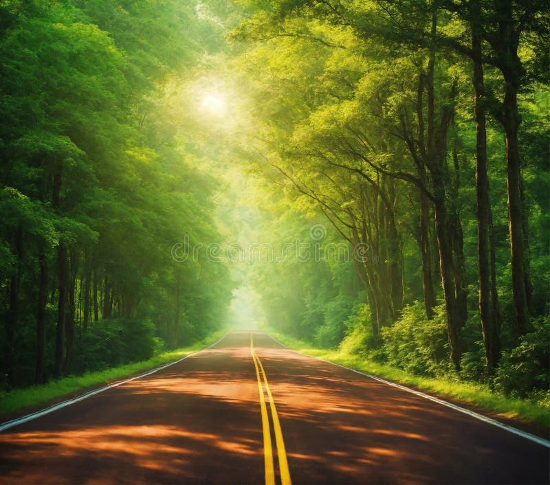 Straight Road Pathway in Green Summer Forest. Generative Ai. Ai Stock ...