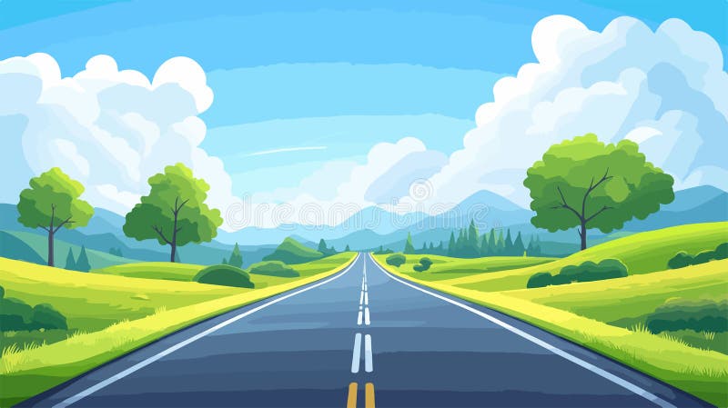 Straight Road with Trees stock vector. Illustration of representation ...