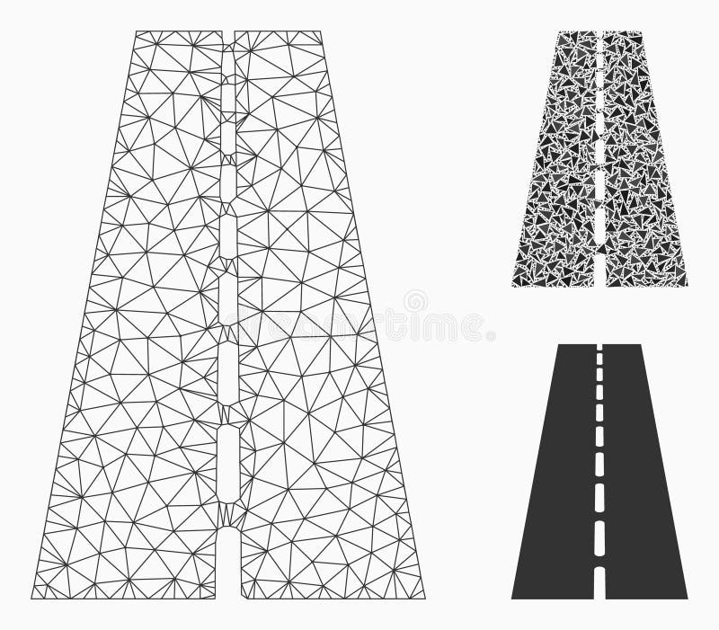 Straight Road Vector Mesh Wire Frame Model and Triangle Mosaic Icon ...