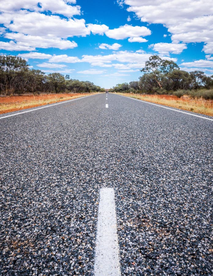 Straight Road with White Lines in Middle of Outback Red Centre ...
