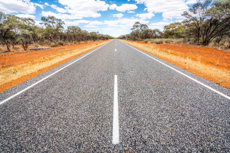 Straight Road with White Lines in Middle of Outback Red Centre ...