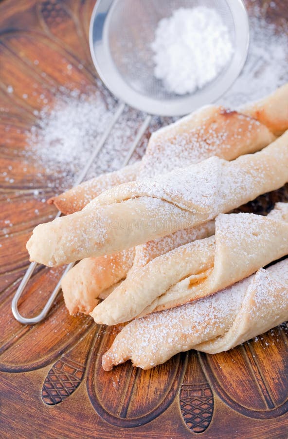 Straight Rolls with Icing Sugar Sprinkles Stock Photo - Image of bakery ...