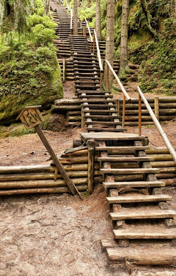 Straight Steps and Banisters Up the Rocks Stock Photo - Image of ...