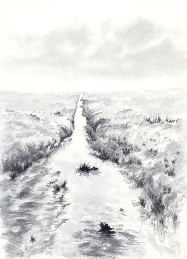 Straight Stream between Meadows Stock Illustration - Illustration of ...