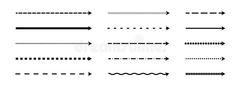 Straight Thin Dashed Arrow Set. Black Long Dotted Arrows Collection ...