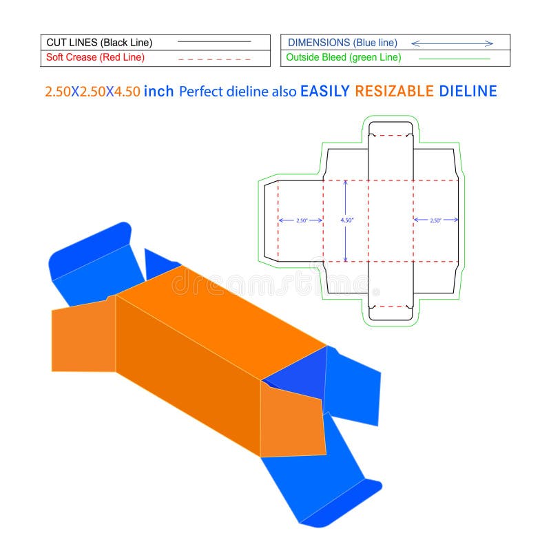 Straight Tuck End Folding Box Packaging 2.50x2.50x4.50 Inch Dieline ...
