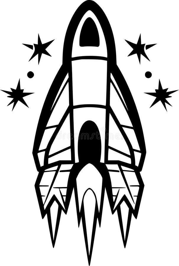 Rocket - Black and White Isolated Icon - Vector Illustration Stock ...