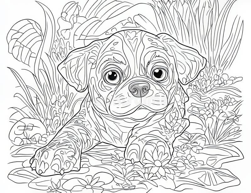 A Straightforward Dog and Flower Coloring Activity for 8.5x11 Inch ...