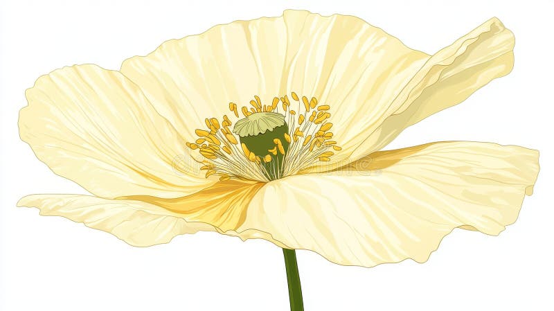 A Straightforward Outline of a Blooming Poppy with a Green Stem ...