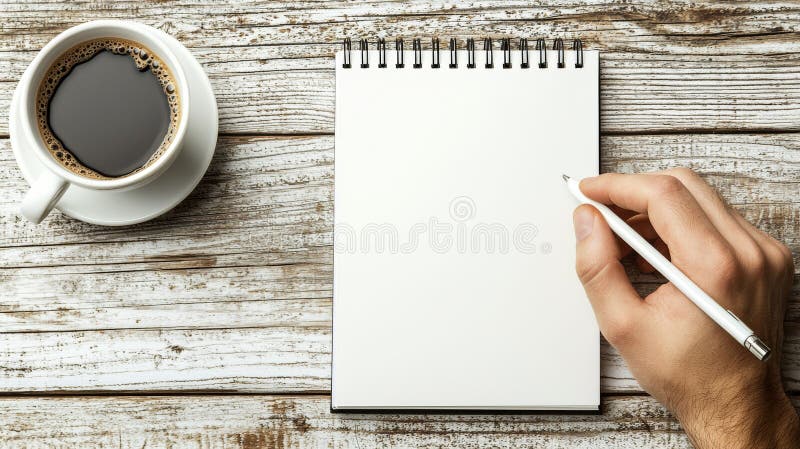 A Straightforward White Desktop Where a Hand is Writing on a Piece of ...