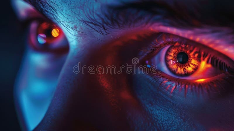 The Strained Eyes of a Gamer Illuminated by the Glow of a Computer ...