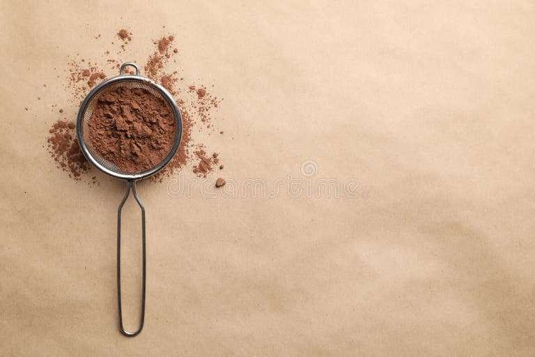 Strainer with Cocoa Powder on Background, Top View Stock Image - Image ...