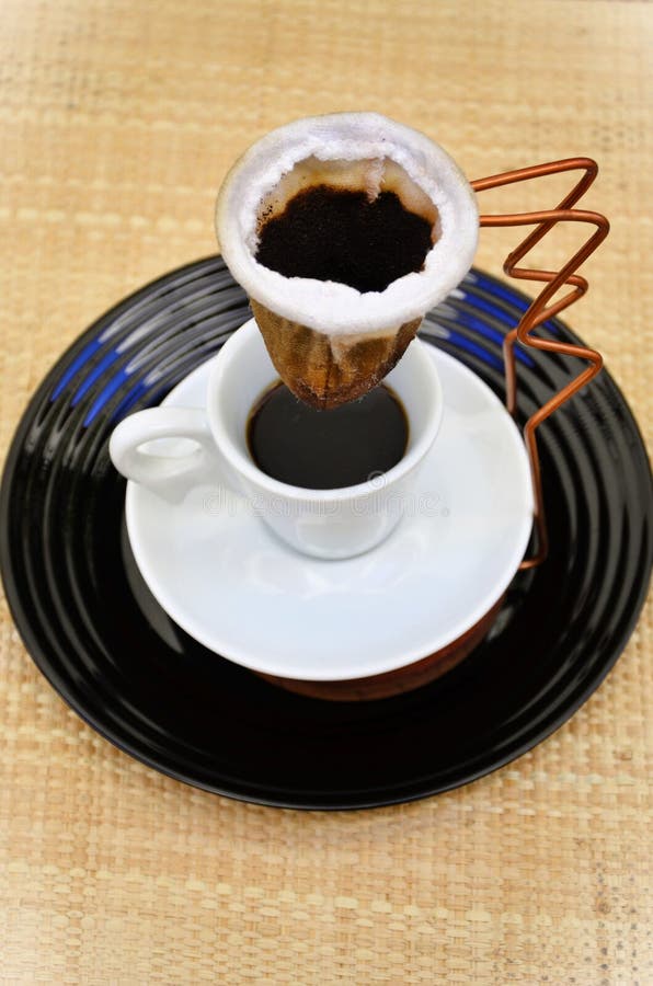 Straining the Coffee in the Individual Cloth Strainer Stock Image ...