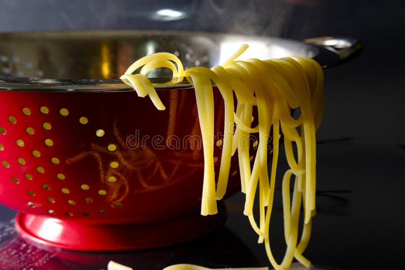 Straining Italian Linguine Colander Stock Photo - Image of colander ...