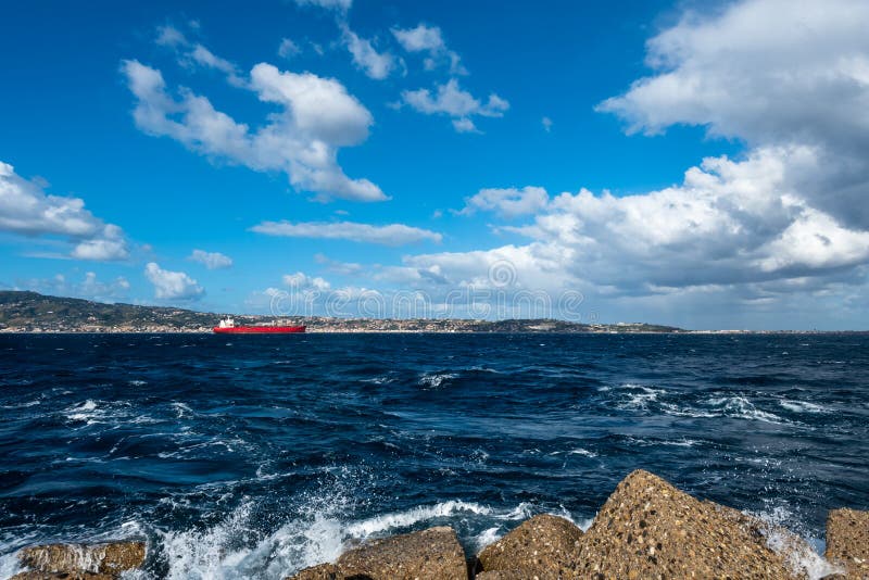 The Strait of Messina in Italy Stock Image - Image of nature, cloud ...