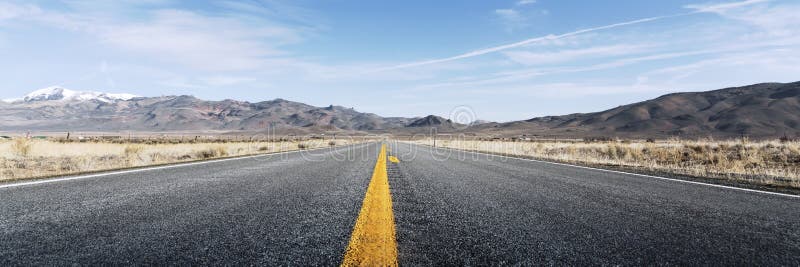 Strait road in desert stock photo. Image of transportation - 145979004