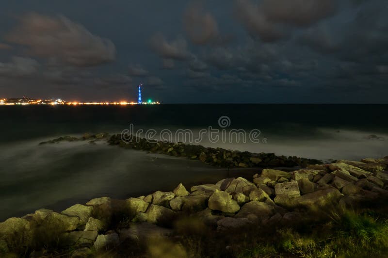 The Straits of Messina at Night and the Pylon. Stock Photo - Image of ...
