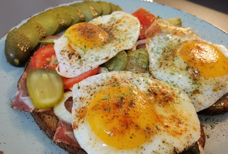 Strammer Max with Fried Eggs Stock Image - Image of breakfast, salad ...