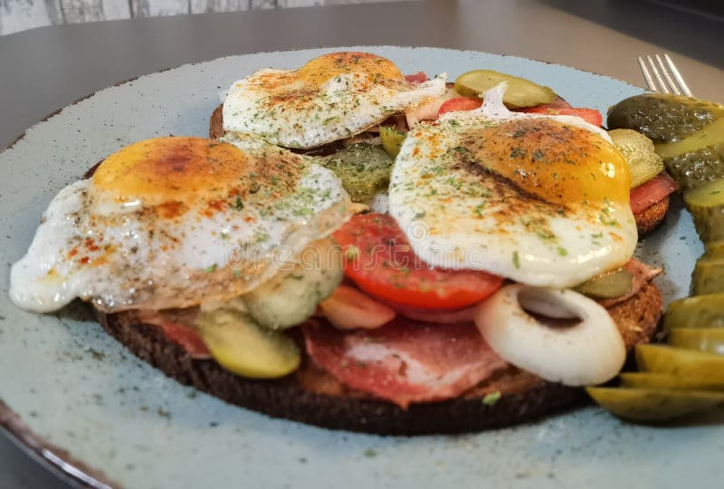 Strammer Max with Fried Eggs Stock Image - Image of restaurant, produce ...